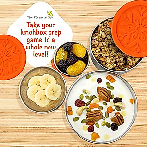 The Pinwheelers - Storage Containers With Lids, Food Storage Container Christmas Gift Bundle, Stainless Steel Containers With Lids In 4 Assorted Sizes, Family Gifts Ideas, Orange Lid