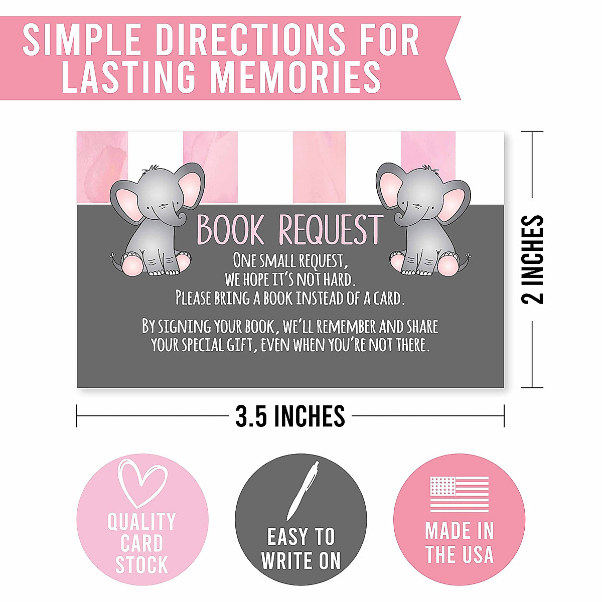 25 Books For Baby Shower Request Cards - Pink Elephant Baby Shower Invitation Inserts, Book Request Baby Shower Guest Book Alternative, Bring A Book Instead Of A Card, Baby Shower Book Request