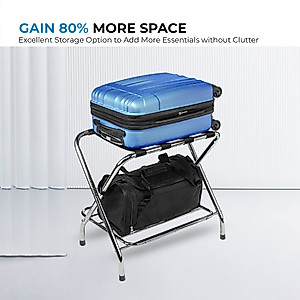 Foldable Luggage Rack, Metal Suitcase Stand for Guest Room, Heavy Duty Luggage Rack for Bedrooms, Hotels, Travel | Folding Luggage Racks for Suitcases and Storage (Double Rack (DIY), Pack of 2)