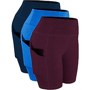 CADMUS High Waisted Compression Shorts for Women Bike Shorts Workout Running Shorts Pockets,20,Navy Blue,Blue,Red,X-Large