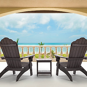 hOmeHua Weather Resistant Side Table, 17 inch Square 2-Layer Structure Wide Desktop, Imitation Wood Stripes, Easy to Assemble & Maintain, Suitable for All Indoor & Outdoor Places- Dark Brown