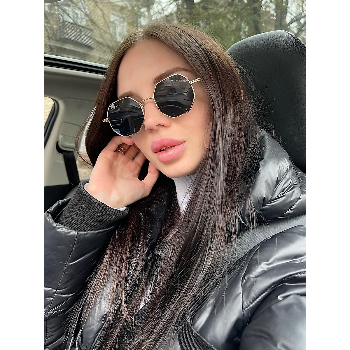 PORADAY Square Sunglasses for Women Men Retro Octagon Metal Sun Glasses Vintage Polygon Shades (Gold/Gray)