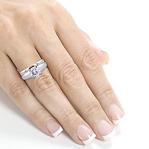 Kobelli Round Moissanite Classic Solitaire Bridal Set 1 CTW 14k White Gold, Size 9.5