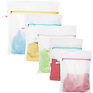 Mesh Laundry Bag 5 Pack with Fine Mesh & Coarse Mesh , OUYOOLE Laundry Wash Bag for Washing Machine, Travel, Delicates, Baby Clothes, Lingerie, Socks, Bra, Underwear