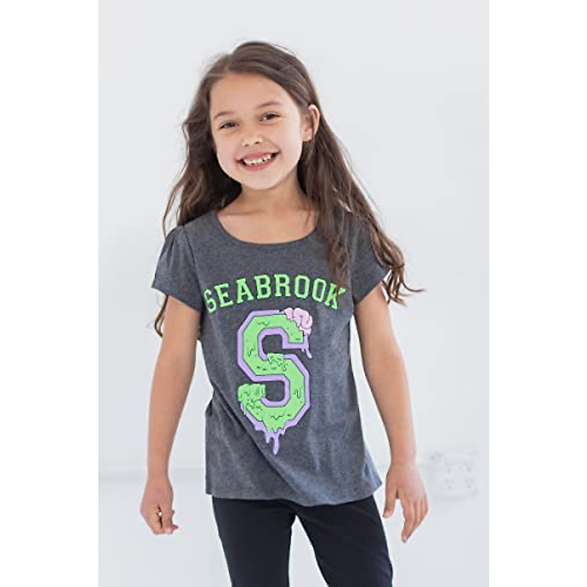 Disney Zombies Zed Addison Little Girls 2 Pack Graphic T-Shirts Gray/Pink 7-8