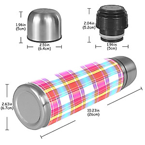 Stainless Steel Leather Vacuum Insulated Mug Cascading Plaid Thermos Water Bottle for Hot and Cold Drinks Kids Adults 16 Oz