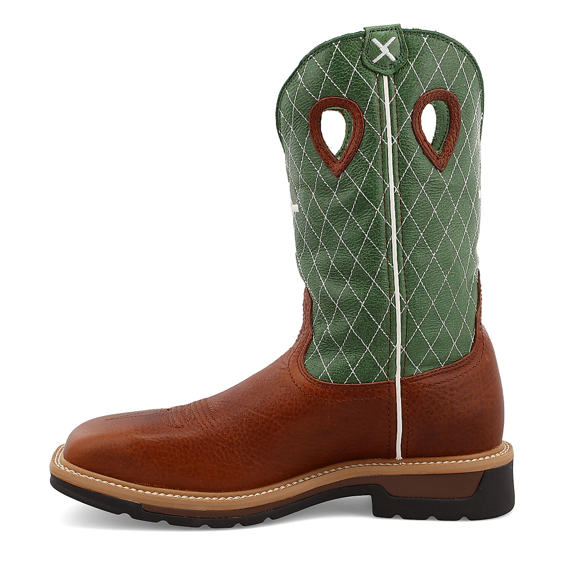 Twisted X Men's 12" Western Work Boot, Square Toe Steel Toe, Cognac Glazed Pebble & Lime, 11.5 D