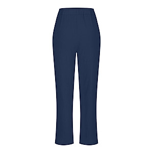 ZDRZK Linen Beach Pants for Petite Women Casual Summer Womens Casual Linen Pants 2023 Plus Size High Waist Drawstring Summer Pants Straight Leg Lounge Trousers with Pockets Blue XL