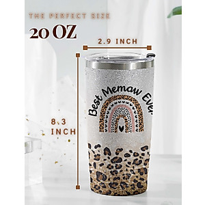 Onebttl Memaw Gifts from Granddaughter, Grandson, Insulated Stainless Steel Wine Tumbler with Lid and Straw, for Grandma on Mother's Day, Birthday, Christmas, Best Memaw Ever, Glitter Silver, 20 oz