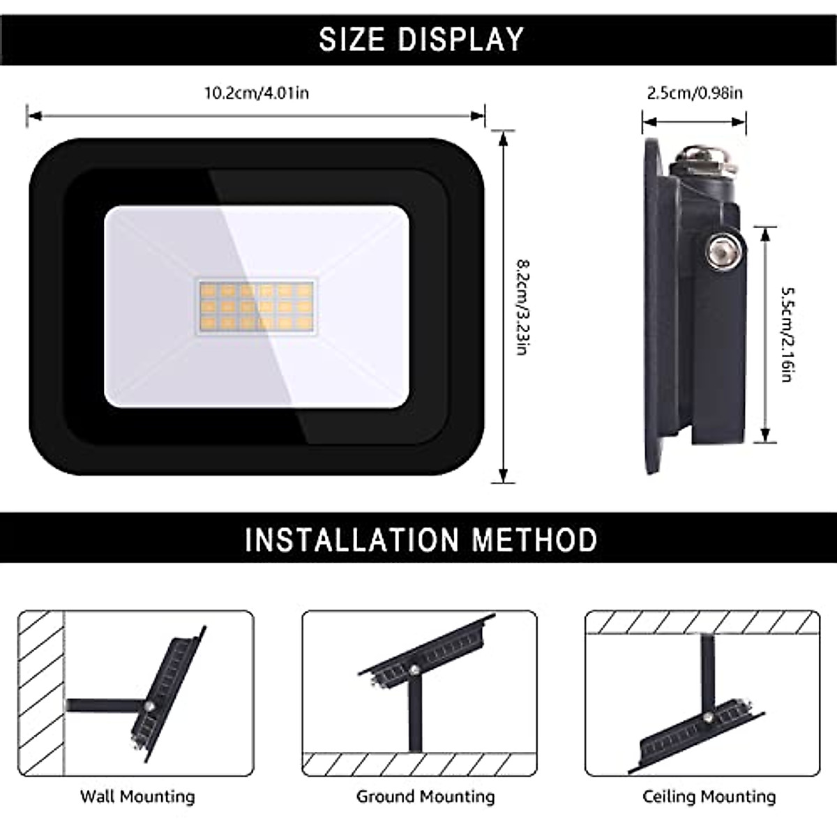 MIWAT 2Pack 20W LED Flood Light with 5FT Cord, Plug in Safety Lights for Flag, Garden, Indoor and Doorway (Black Shell, Warm White)