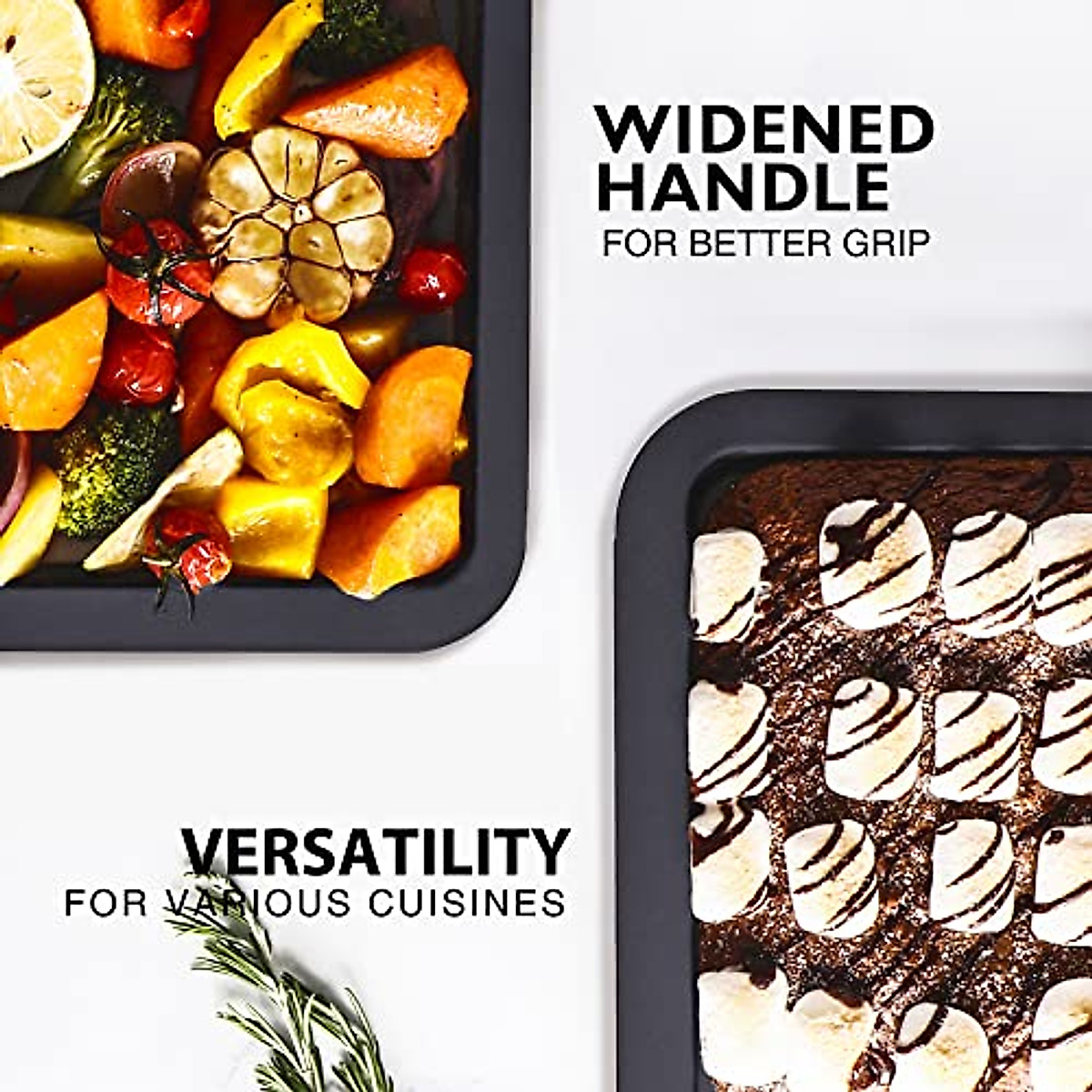 HONGBAKE Baking Sheet Pan Set, Cookie Sheet for Oven, Nonstick Bakeware Sets with Wider Grips, 3 Pack Half/Jelly Roll/Quarter Baking Tray, Premium, Dishwasher Safe - Dark Grey