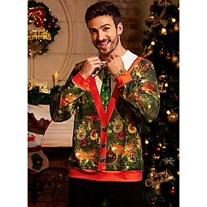 Arvilhill Christmas Men's Ugly Holiday Party Sweatshirt Tie Printed Light Bulb Long Sleeve Sweater Xmas Bells 2XL