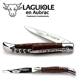 Laguiole en Aubrac Handmade Knife 12 cm Corkscrew L0312AMIF Snakewood Handle, Blade and bolsters Stainless Steel Shiny