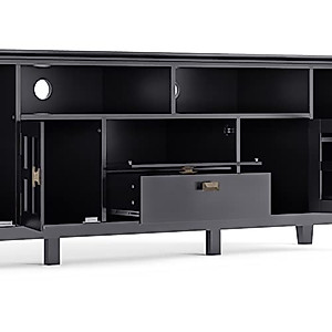 SIMPLIHOME Artisan SOLID WOOD 72 Inch Wide Transitional TV Media Stand in Black for TVs up to 80 Inches, For the Living Room and Entertainment Center