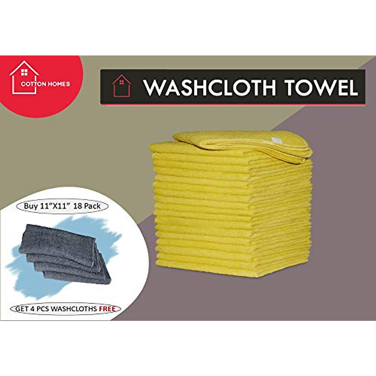 COTTON HOMES WASHCLOTH Soft Cotton Towels 11"x11" Yellow - (18 Pack) with 4 Free WASHCLOTHS, 100% Cotton Rich Fingertip Towels, Cleaning Rags Wash Cloths for Bathroom