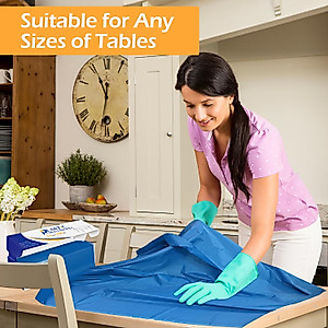 YSYJ Plastic Table Cover Roll Blue Disposable Table Cloth 54 in x 100 Ft, Plastic Table Cloths with Slide Cutter, Plastic Table Cover for Parties