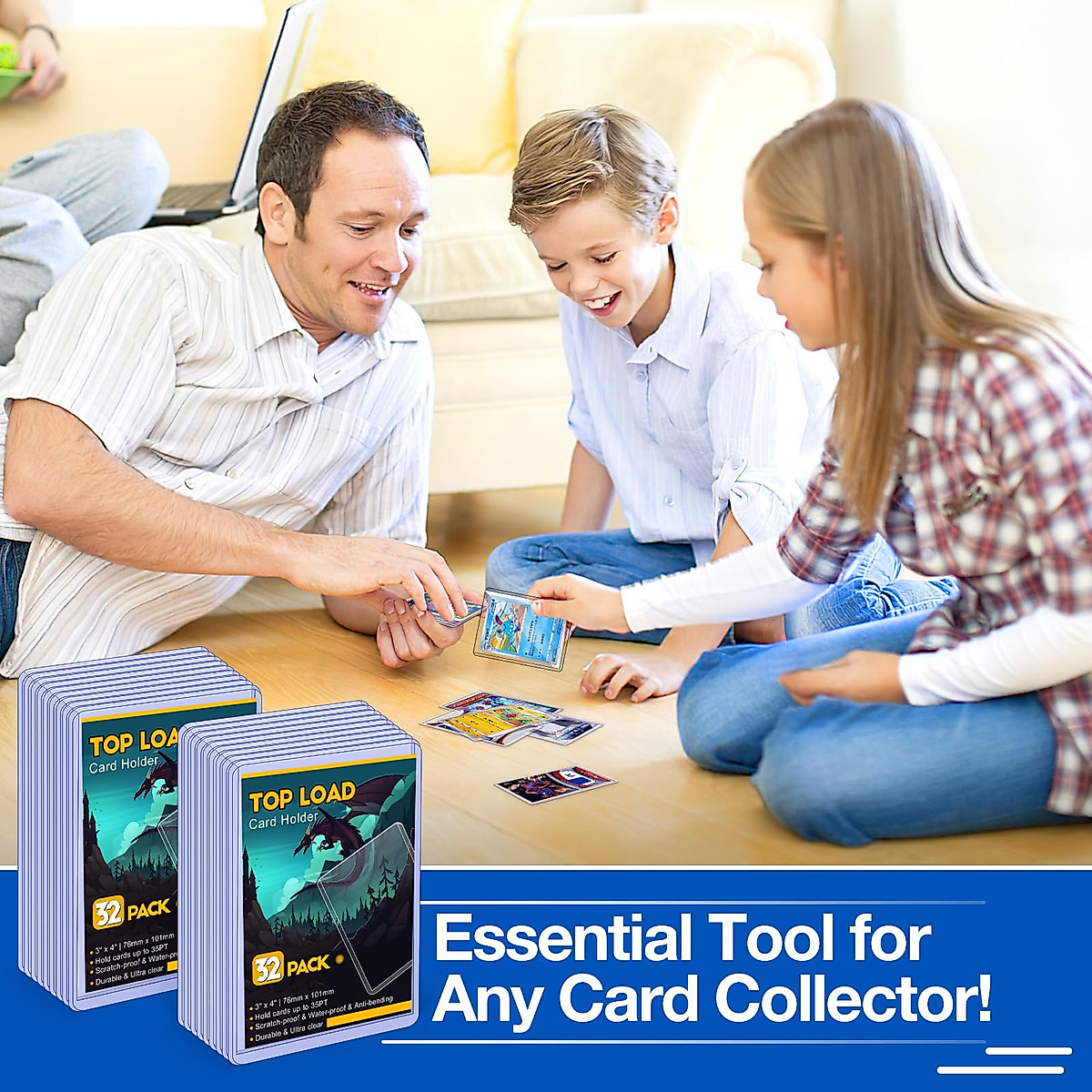 32 Count Topload Card Holder, Sooez 35PT Topload Card Protector, 3" x 4" Hard Plastic Card Sleeves, Baseball Card Protector, Rigid Toploading Card Case for Collectible Trading Sports Cards