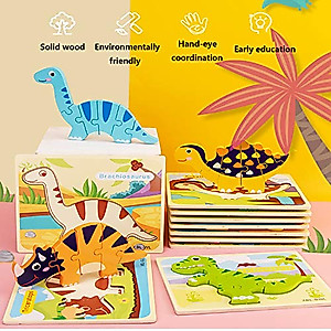 WedFeir Todder Puzzles Set of 6, Dinosaur Wooden Puzzle for Toddler Kids 3+ Year Old, Educational Toys for Preschool Kindergarten Boys and Girls.