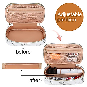 Relavel Makeup Case 2-Layer Cosmetic Brush Bag Marble Storage Travel Bag for Professional Makeup Brushes Storage Box (Marble White Pattern)