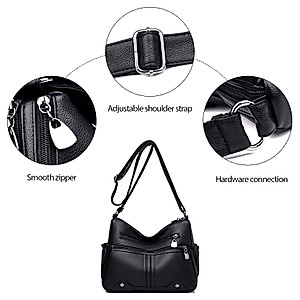 NOTAG Leather Shoulder Bags Women Crossbody Handbags Casua Travel Purses Large Meseenger Bag (Black)