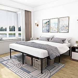 Caplisave Queen Bed Frame Metal Platform 18 Inch High Bed Frame Queen Size Heavy Duty Metal Slat Support, Underbed Storage Bed Frames, Easy Assembly, No Box Spring Needed