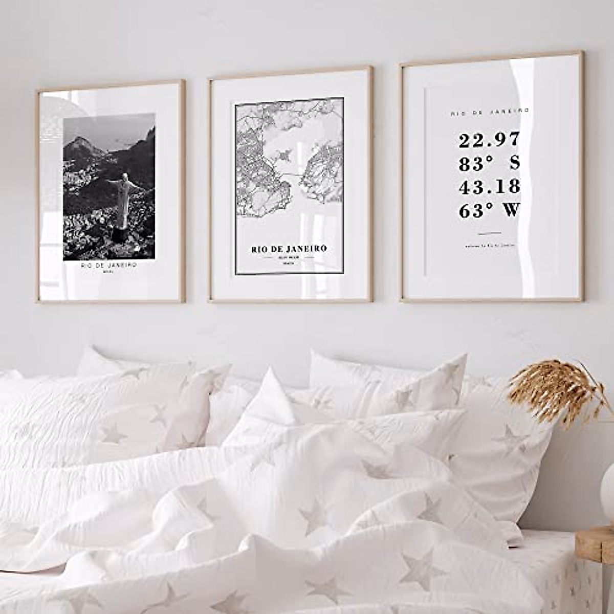 Dear Mapper Rio de Janeiro Brazil View Abstract Road Modern Map Art Minimalist Painting Black and White Canvas Line Art Print Poster Art Print Poster Home Decor (Set of 3 Unframed) (16x24inch)