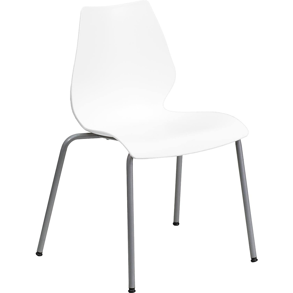 Flash Furniture HERCULES Series 770 lb. Capacity White Stack Chair with Lumbar Support and Silver Frame