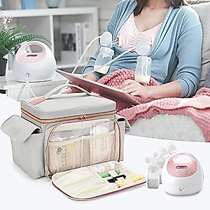Damero Breast Pump Bag Compatible with Spectra S1 and S2, Pumping Cooler Bag for Bottles and Breast Parts, Fits for Home or Travel Use, Light-Gray Pink