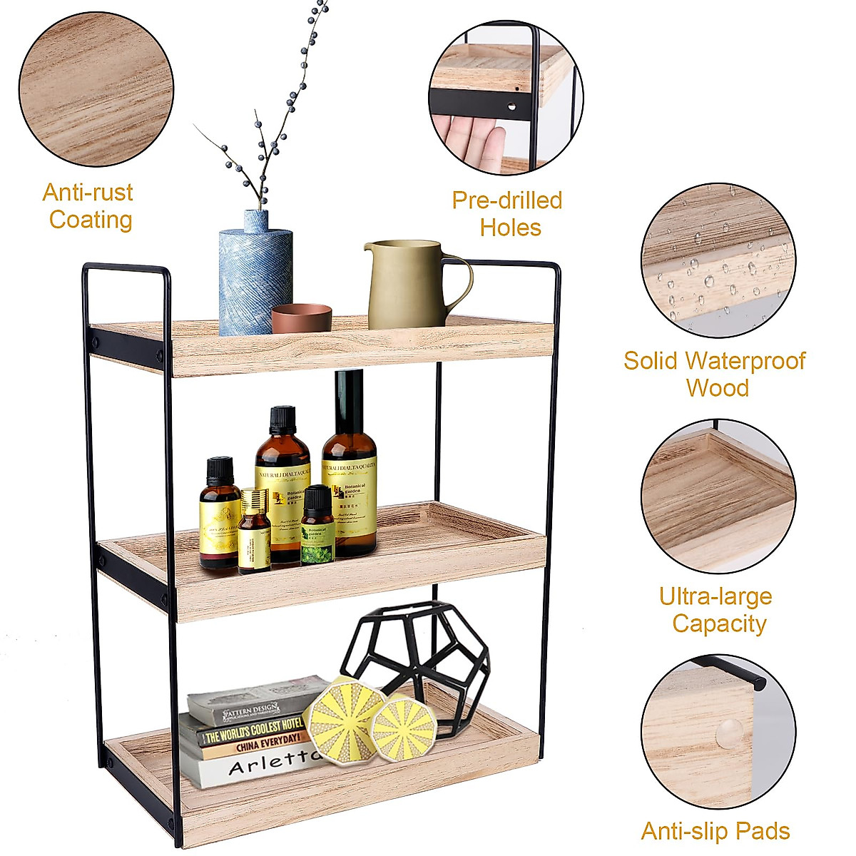 Kmise 3 Tier Bathroom Counter Organizer-Bathroom Countertop Storage-Bathroom Counter Shelf-Vanity Organizer Bathroom Counter Tray and Coffee Bar Organizer for Countertop
