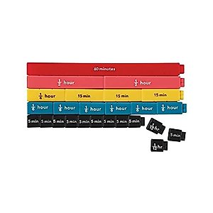 hand2mind Elapsed Time Rods, Telling Time, Math Manipulatives, Clocks for Kids Learning to Tell Time, Classroom Supplies for Teachers Elementary, Analog Clock Learning (Set of 74)