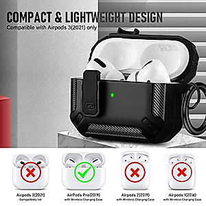 Youskin Airpod Pro Case Secure Lock Clip Case,Carbon Fiber Military Armor Series Full-Body Rugged Hard Shell Airpod Pro Case for Men Women with Keychain,Black