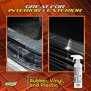 SansZo Tire Shine - One-Step Automotive Clear Coat Tire Dressing Spray for Glossy Wet Tire Look - Non-Greasy Auto Detailing for Rubber, Vinyl & Plastic, with UV Protector, with Microfiber Cloth, 24oz