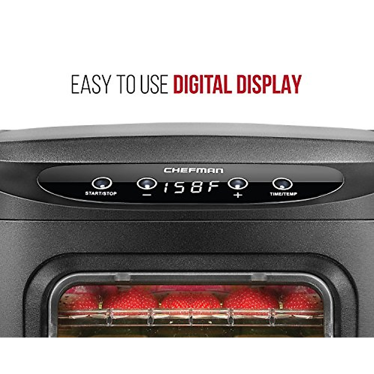 Chefman Food Dehydrator Machine, Touch Screen Electric Multi-Tier Preserver, Meat or Beef Jerky Maker, Fruit Leather, Vegetable Dryer w/ 6 Slide Out Drying Rack Trays & Transparent Door, Black