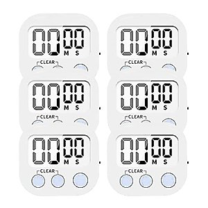 Digital kitchen timer, big screen, big numbers, simple operation, used for cooking oven office work and children's learning or games(Pack of 4 and 6 pieces) (White, 6)
