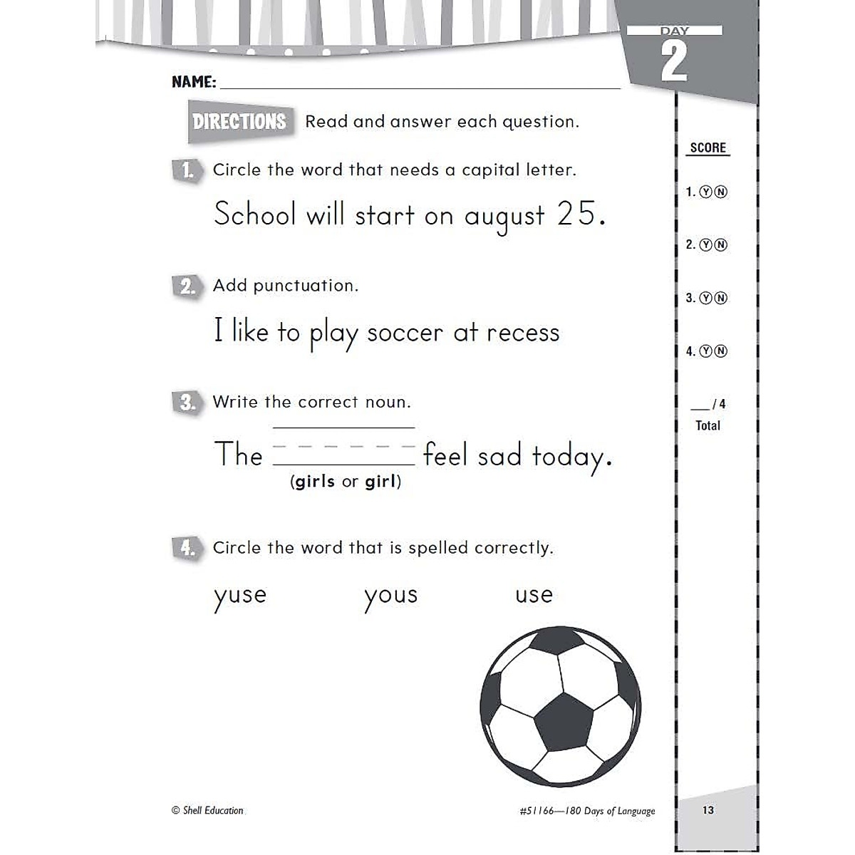 Shell Education 180 Days of Language for First Grade (180 Days of Practice)