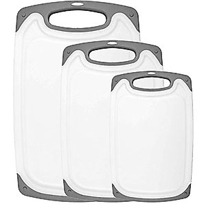 HOMWE Cutting Boards for Kitchen - Chopping Board 3-Pack w/ Different Sizes and Non Slip Handles - Reversible, Large Cutting Board Set - Unique Gifts for Cooks Who Have Everything - Gray