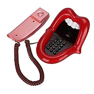 Large Tongue Landline,WX-3203# No Caller ID Red Large Tongue Shape Desktop Telephone Support Number Storage/Dialing Pause/Redial,Fashionable Home Decoration Phone