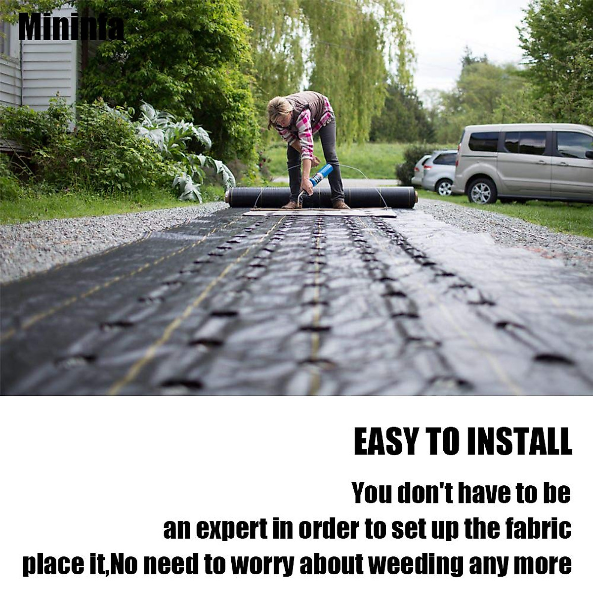 Mininfa Weed Barrier 6ft x150ft (When Unfold), 3.8OZ Heavy Duty Woven Landscape Fabric, Polypropylene Eco Friendly Weed Block for Outdoor or Greenhouse