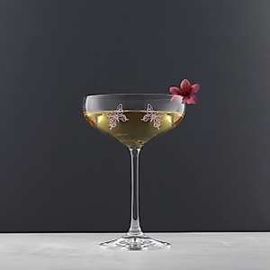 JoyJolt Meadow Butterfly Martini Glasses – 14oz Premium Crystal Martini Glasses Set of 2 – Exquisite Pink Butterfly Printing – Tall Manhattan Glasses for Cocktails, Martini, Drinks – Made in Europe