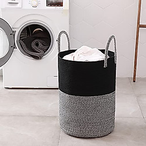YanZhi Large Tall Cotton Rope Basket,58L Woven Laundry Baskets Storage Bins,Collapsible Thread Clothes Hamper with Durable Handles for Toys,Blanket,Pillows,Books,Baby Nursery & Home Organizer(black)