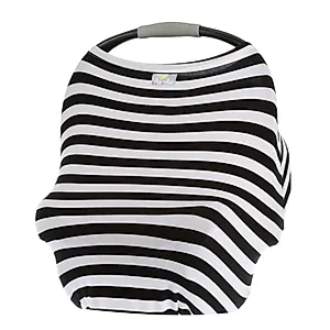 Itzy Ritzy 4-in-1 Nursing Cover, Car Seat Cover, Shopping Cart Cover & Infinity Scarf – Breathable, Multi-Use Nursing Cover Up for Breastfeeding, Carseat Canopy & Stroller Cover (Black & White Stripe)