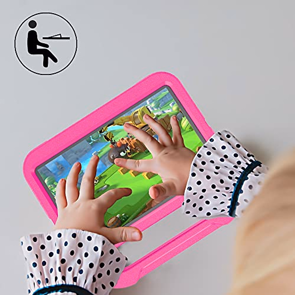 Fire 7 Tablet Case for Kids (Only Compatible 12th Generation, 2022 Release) - DJ&RPPQ Lightweight Shockproof Kid-Friendly Cover with Handle and Stand for Amazon Kindle Fire 7 Kids Tablet - Pink
