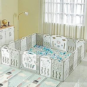 Albott Baby Playpen 22 Panel Foldable Baby playpen Folding Play Pen Kids Activity Centre Safety Play Yard Home Adjustable Shape, Portable Design for Indoor Outdoor Use (White+Grey, 22 Panel)