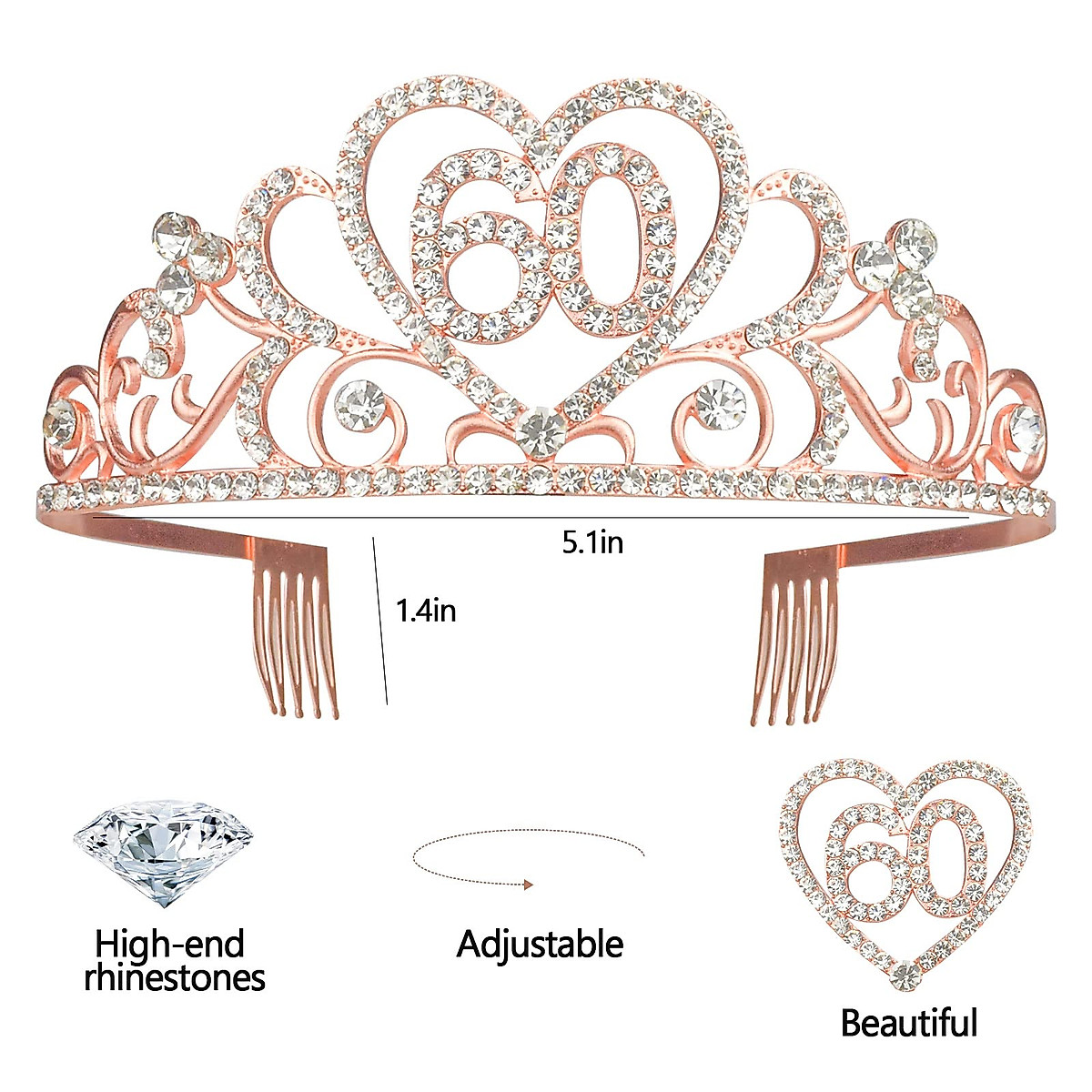 SKJIAYEE 60th Birthday Party Sash and Tiara Kits-60th ‘FABULOUS’ White Sash and Glitter Rose Gold Crown and Birthday Balloons for Women Birthday Party Decorations Supplies