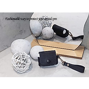 [New] The Tanned Cow- Apple AirPods 1,2 [New 2022 Model] pro Classic Cute Leather case Cover Protective Skin with Key Chain Strap for Men Women, Support Wireless Charging (Black)
