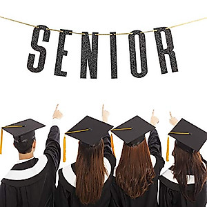 INNORU Black Glitter Senior Banner for Congrats Grad Banner - High School College Graduation Party Bunting Decoration