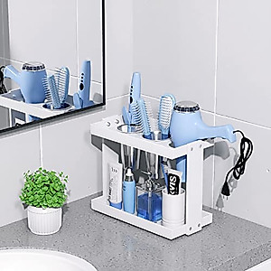 HIIMIEI Hair Tool Organizer, White Acrylic Blow Dryer and Curling Iron Holder, 2 Tier Bathroom Counter Storage, Vanity hairdryer Stand for Lotion Makeup Cosmetics Perfume Makeup Toiletries