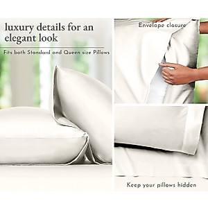 California Design Den - Silky Soft Rayon from Bamboo Cases Standard Size, Set Of 2 For Smooth Hair & Skin, Fits Standard & Queen Pillows, Ivory Pillow Covers