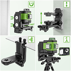 Huepar 3D Cross Line Self-Leveling Laser Level 3 x 360 Green Beam Three-Plane Leveling and Alignment Laser Tool-Switchable Vertical & Horizontal Lines, Li-ion Battery&Portable Tool Bag included