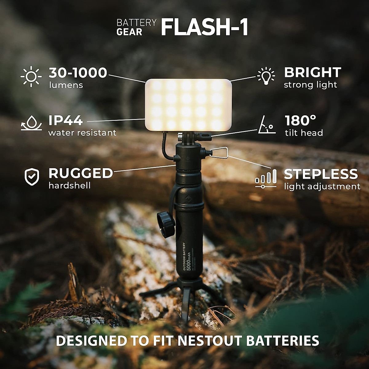 ELECOM NESTOUT 15000mAh Outdoor Power Bank + 4-Panel Solar Panel Charger + Flash-1 LED Flash Light Panel 1000 Lumen - Beige